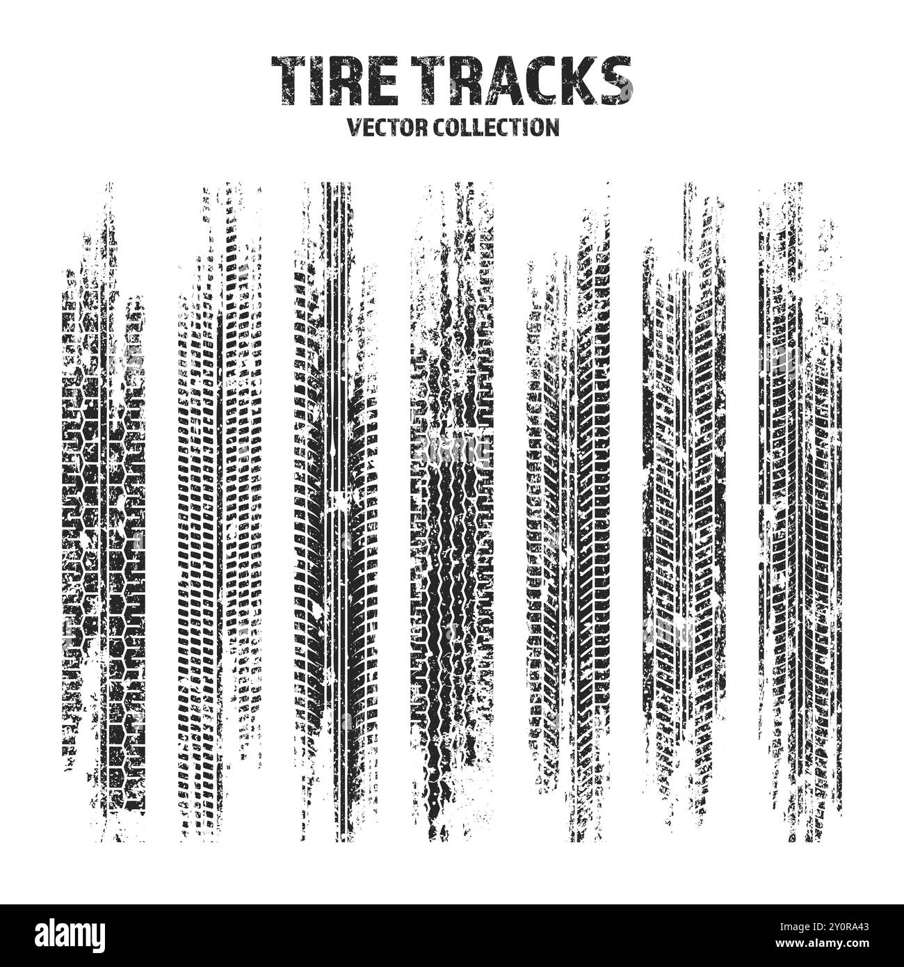 Grunge tire tracks, wheel braking marks. Truck, car or motorcycle tread ...