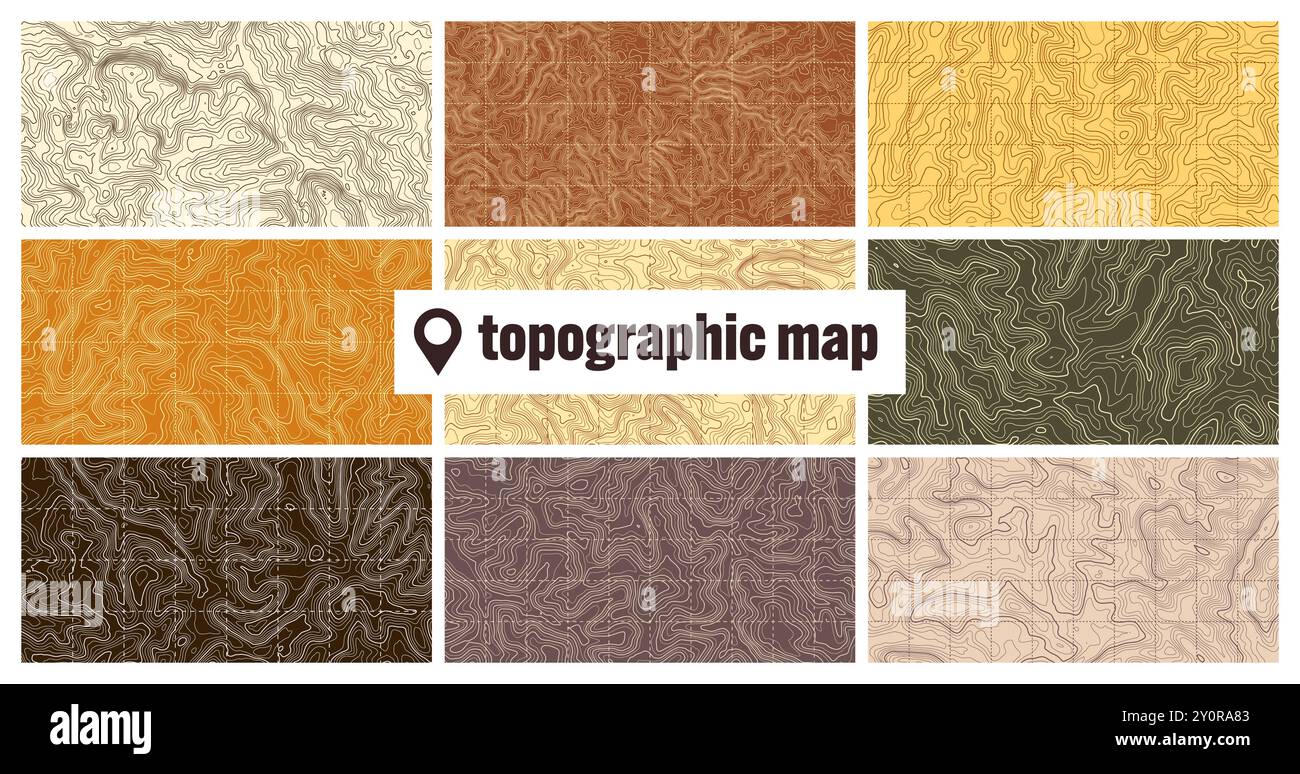 Colorful topographic map with contour lines. Geographic terrain grid ...