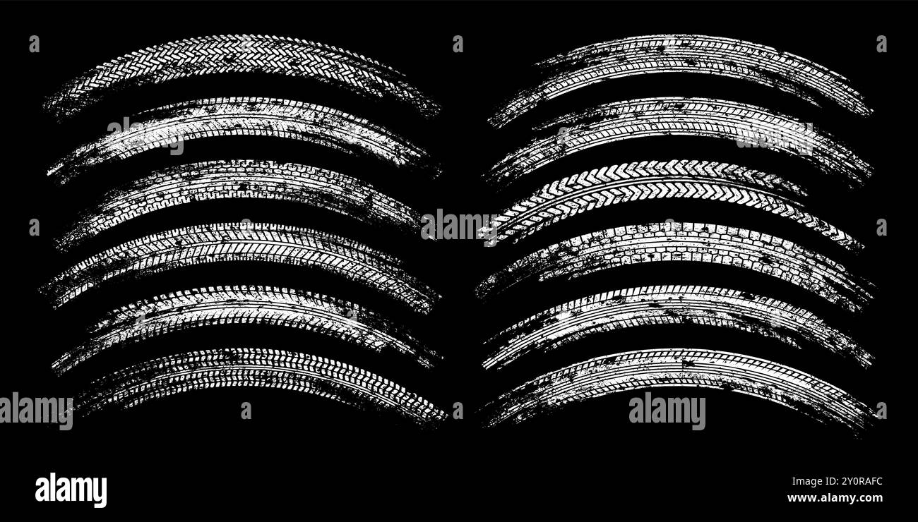 Grunge tire tracks, wheel braking marks. Truck, car or motorcycle tread ...