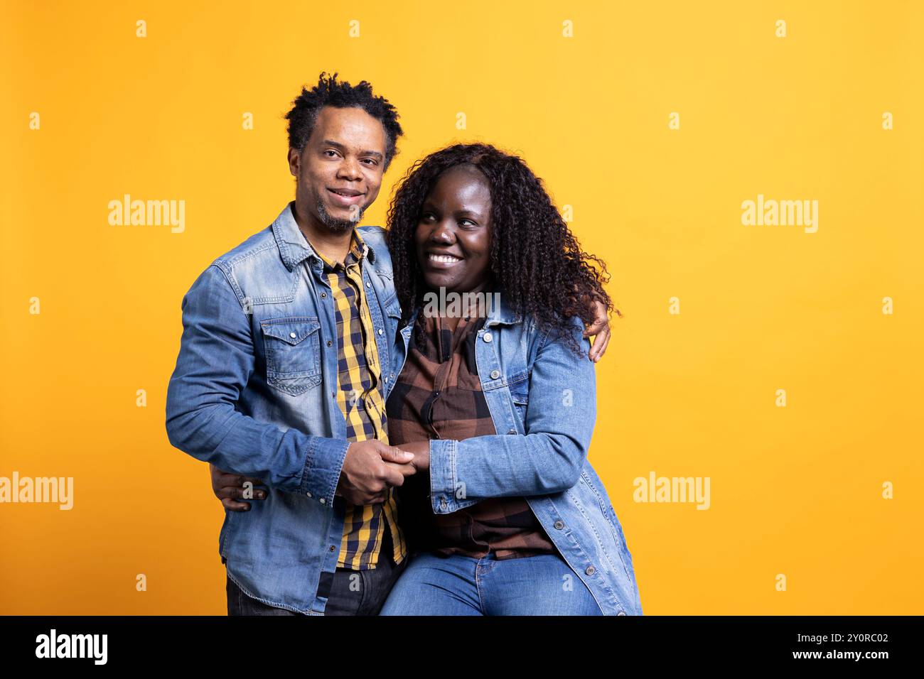 Romantic african american life partners embracing each other on camera ...