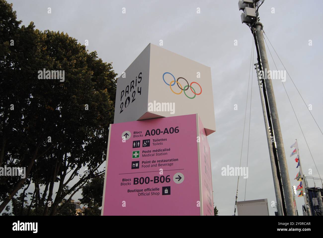 Paris, France - September 03 2024: Paris 2024 and the Olympic rings at ...