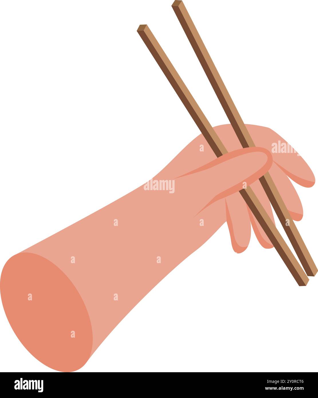 This isometric icon depicts a hand holding chopsticks, ready to enjoy a ...