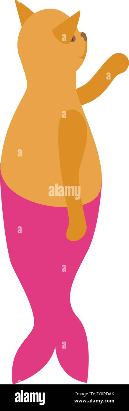 Cartoon cat mermaid character with orange fur and pink tail waving with ...