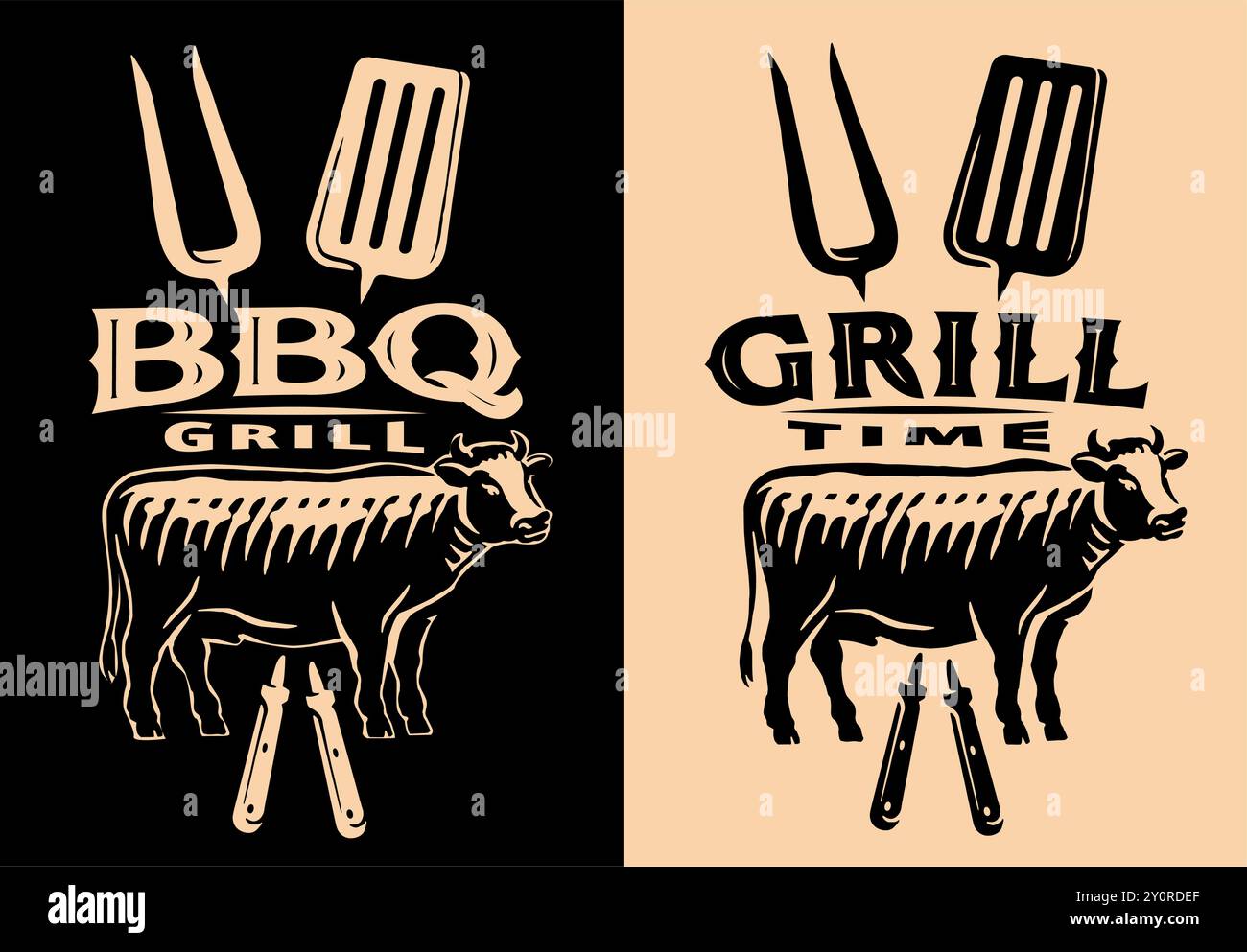 Barbecue poster. BBQ grill time banner vintage. Emblem for restaurant ...