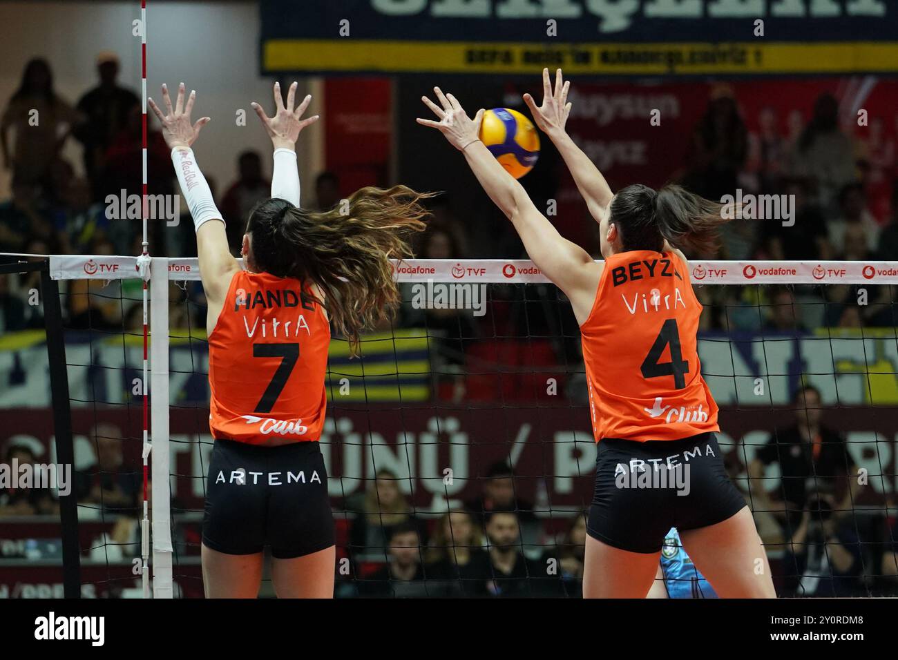 ISTANBUL, TURKIYE - APRIL 13, 2024: Hande Baladin and Beyza Arici in ...