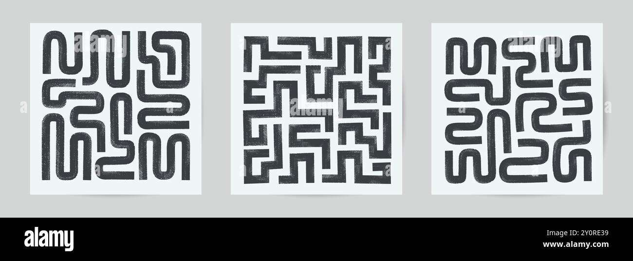 Abstract ink brush maze, labyrinth lines, strokes. Hand drawn Bold ...