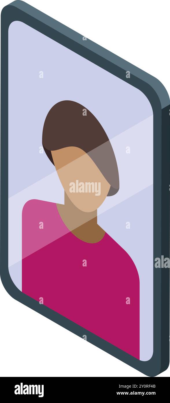 This isometric illustration features a young woman having a video call ...