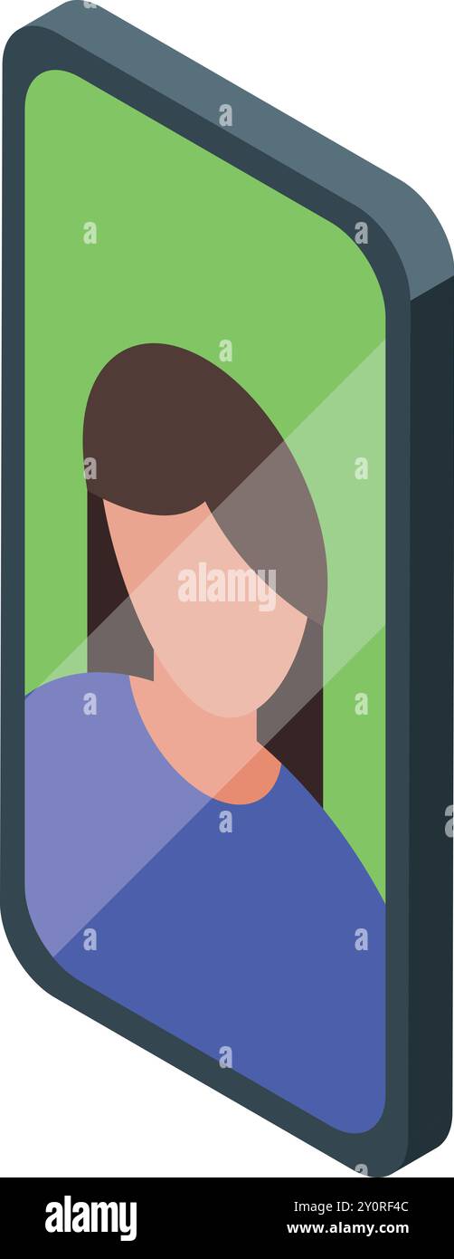 Isometric smartphone with woman having video call on green screen ...
