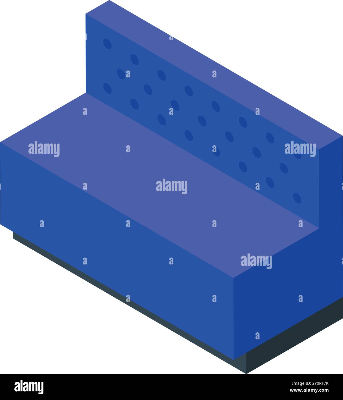 Modern blue city bench with a perforated metal backrest, providing a ...