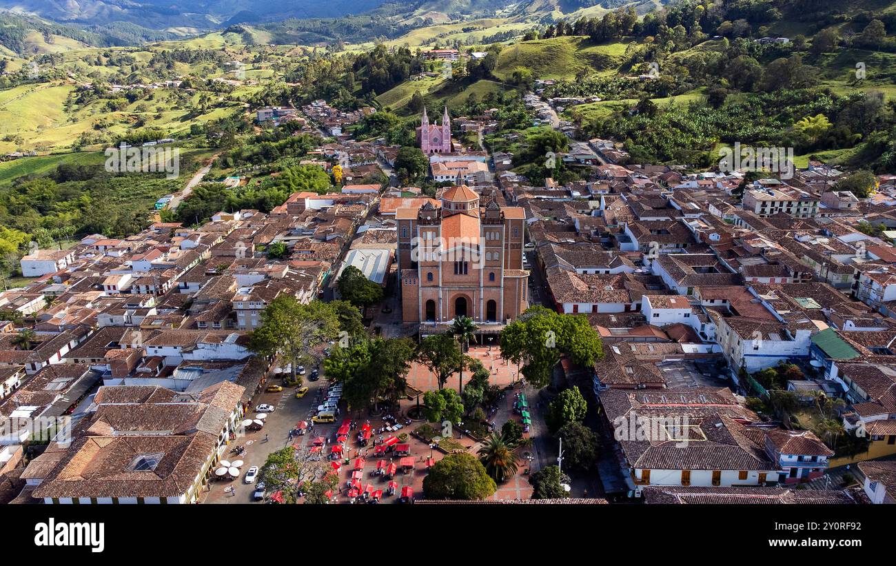 Jerico, Antioquia - Colombia - July 21, 2024. Panoramic shot with drone ...