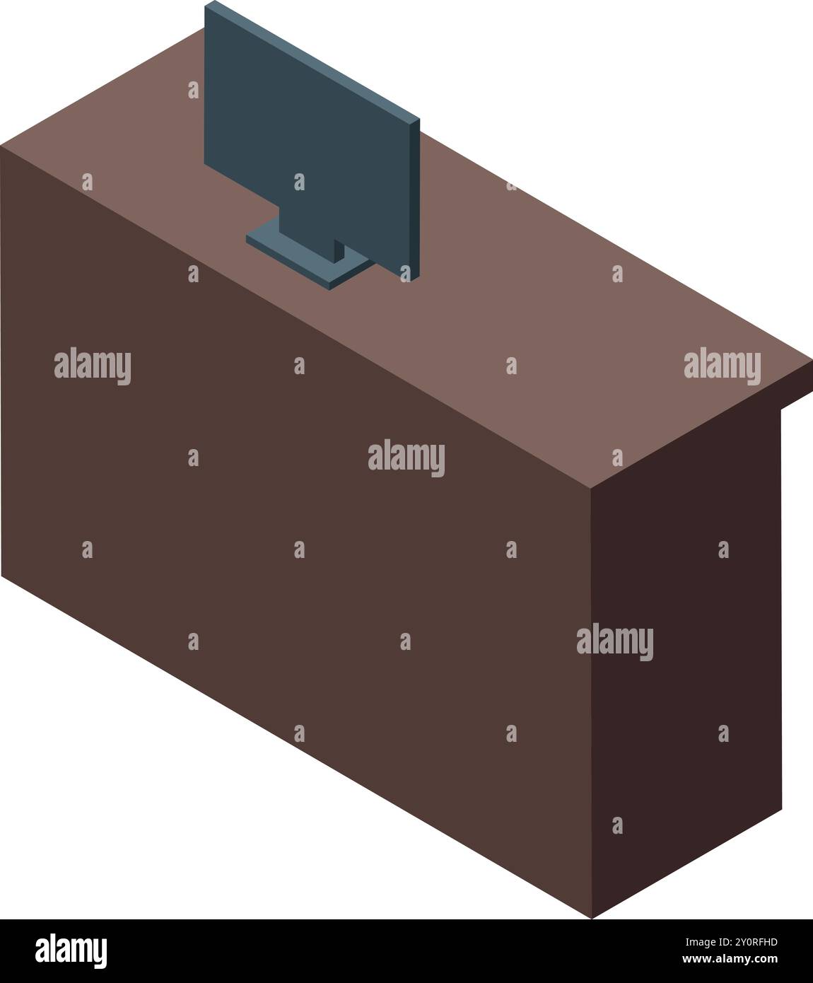 Isometric style illustration of a reception desk with a computer ...