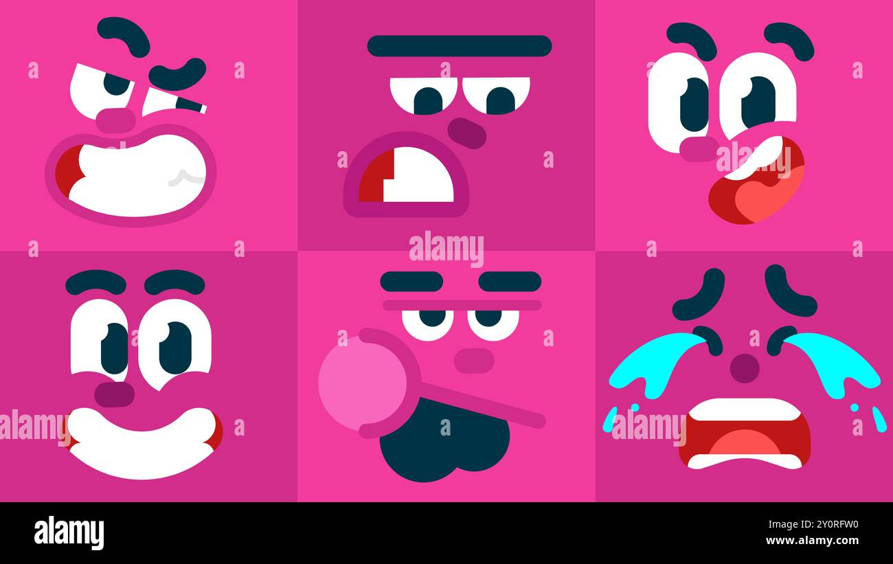 Set of colorful emoticons, smiling, crying, laughing, eating, Confident ...