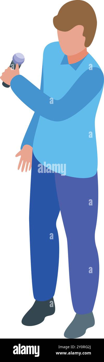 Young man holding microphone speaking isometric icon Stock Vector Image ...