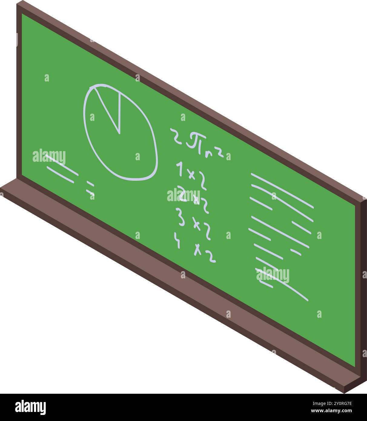 Green school chalkboard with mathematical formulas and a pie chart ...