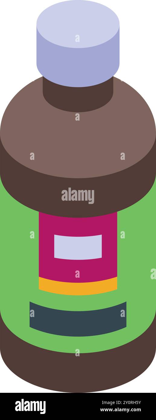Brown bottle of medical syrup with green label isometric vector ...