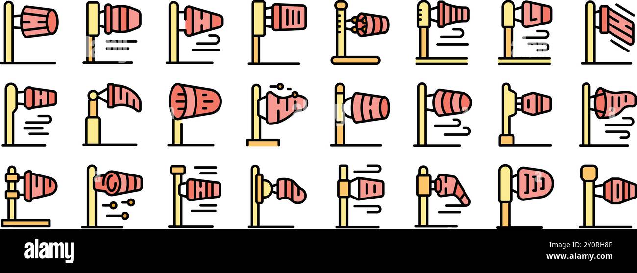 Windsocks icons set. Outline set of windsocks vector icons for web ...