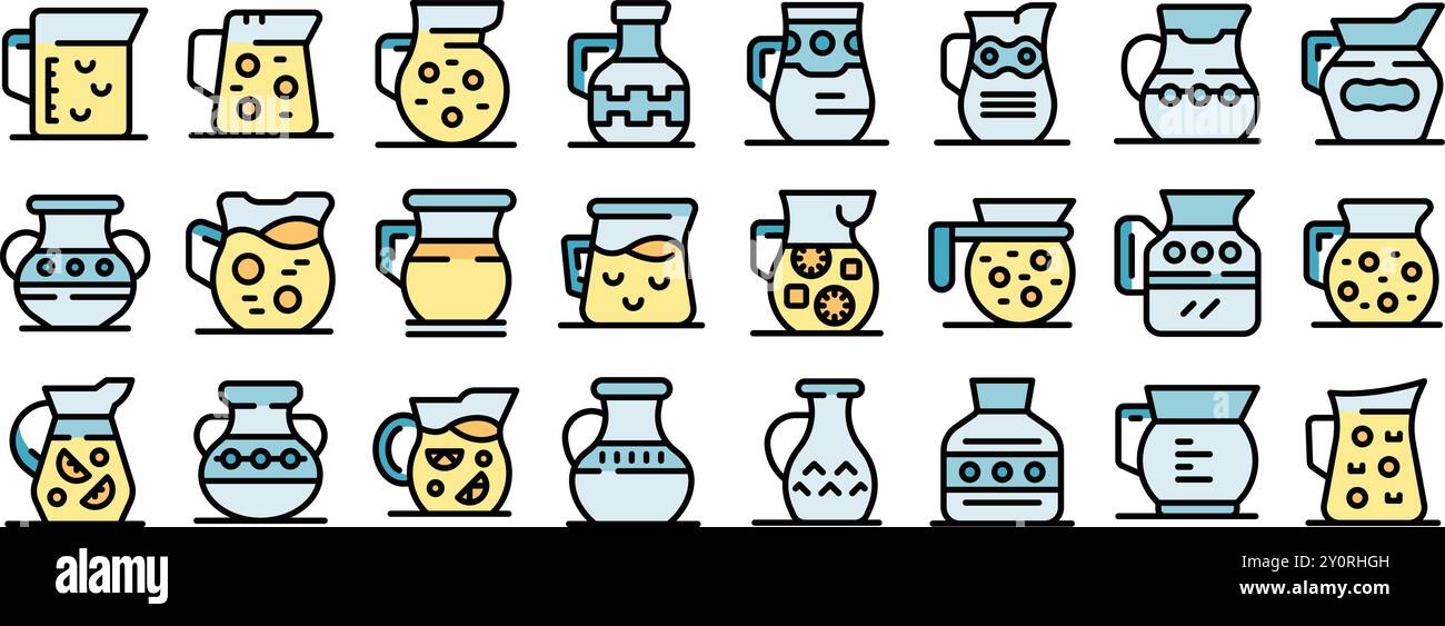 Lemonade pitcher icons set. Outline set of lemonade pitcher vector ...