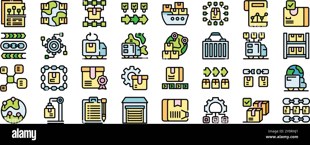 Icons representing supply chain management, encompassing logistics ...