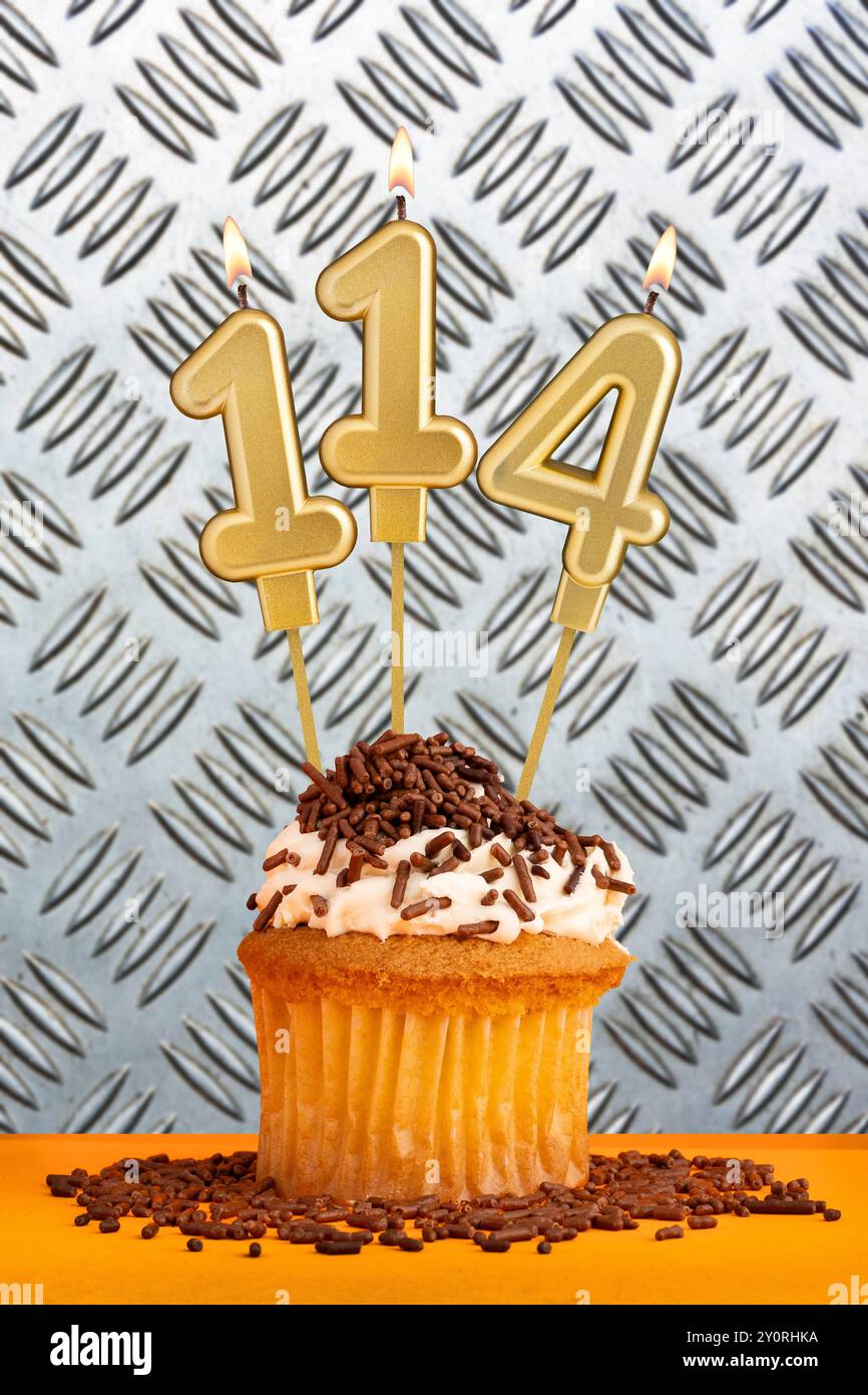 Birthday candle number 114 - Industrial metallic background Stock Photo ...