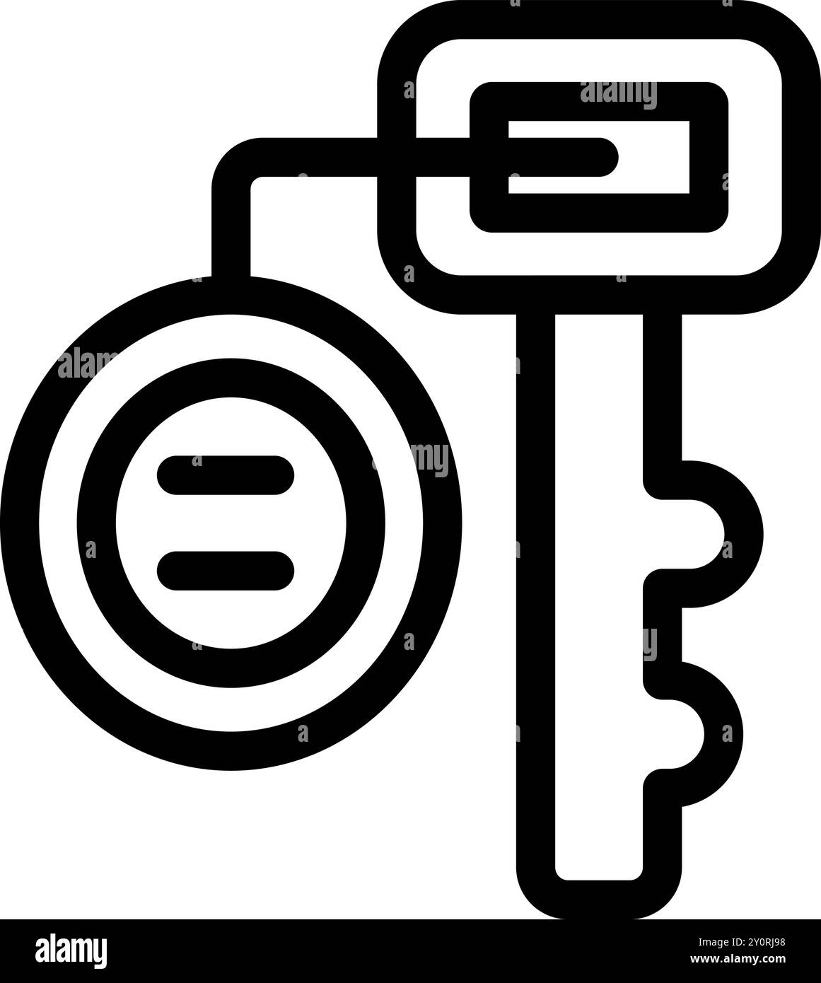 Simple icon of an electronic key connected to a round wireless keypad ...