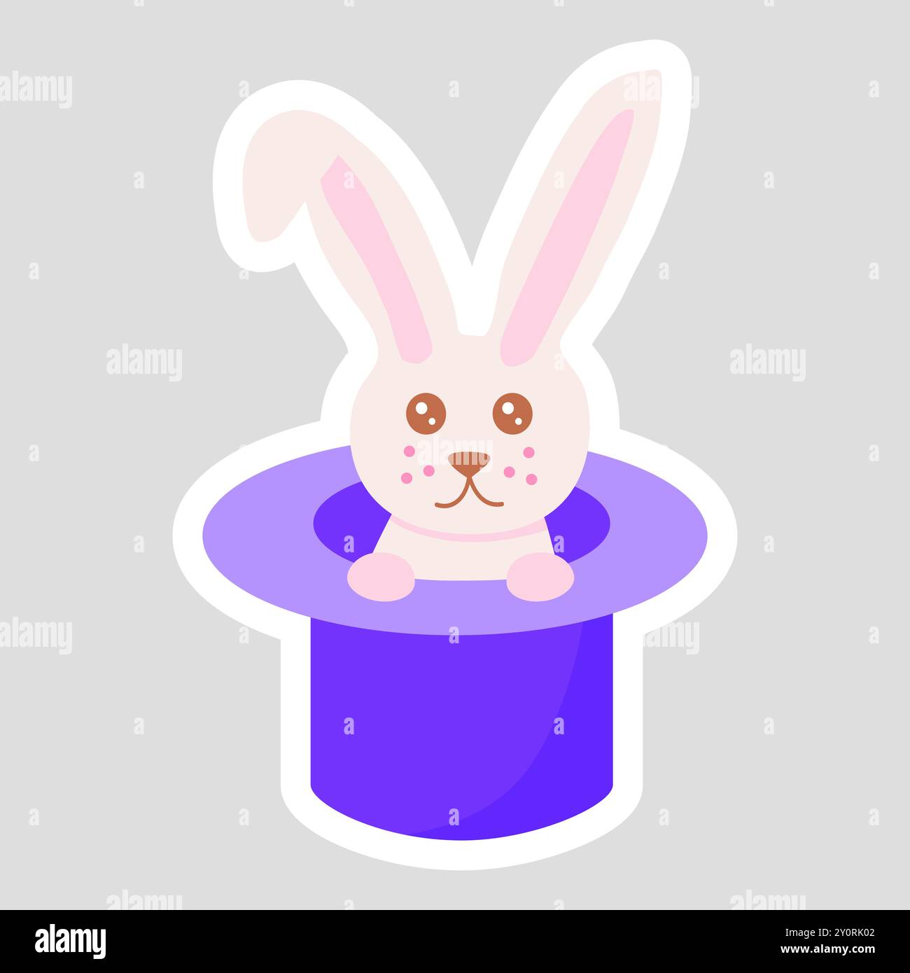 Sticker with cute rabbit in a hat, cartoon style vector illustration ...