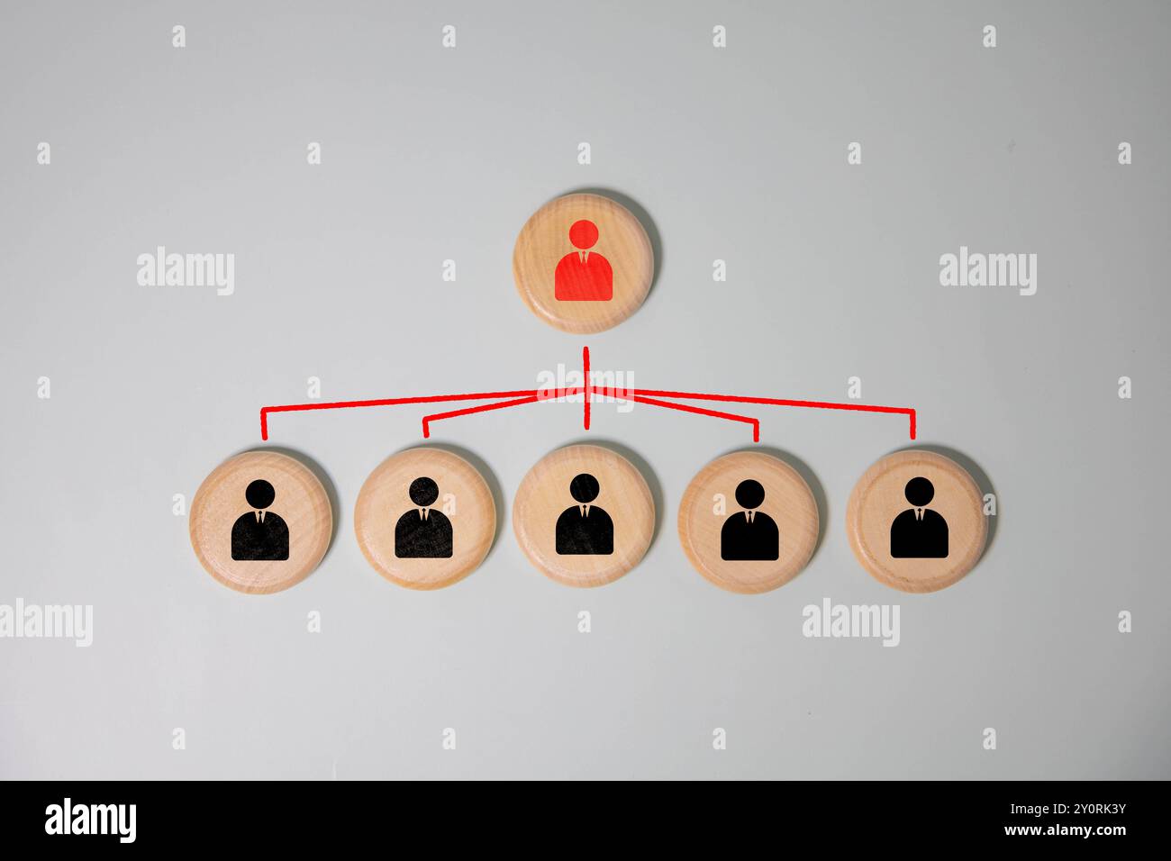 Organization chart, company leveling map, or organigram. Wooden blocks ...