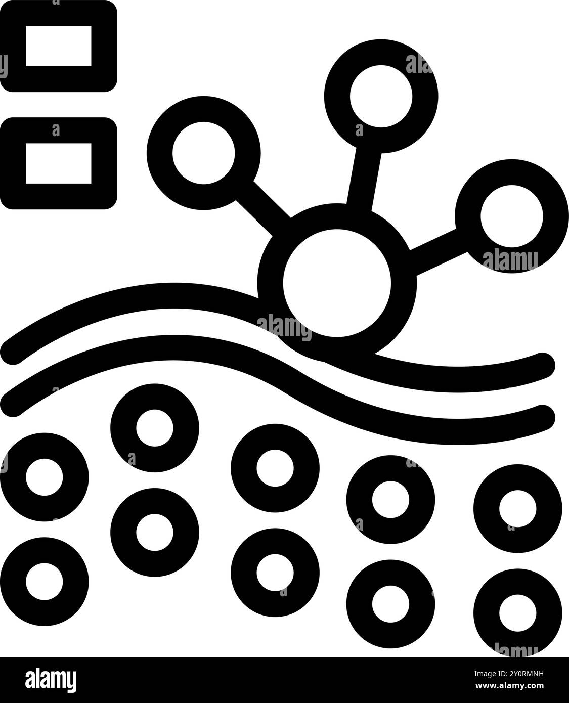 Bold line icon representing a molecule structure connecting with atoms ...