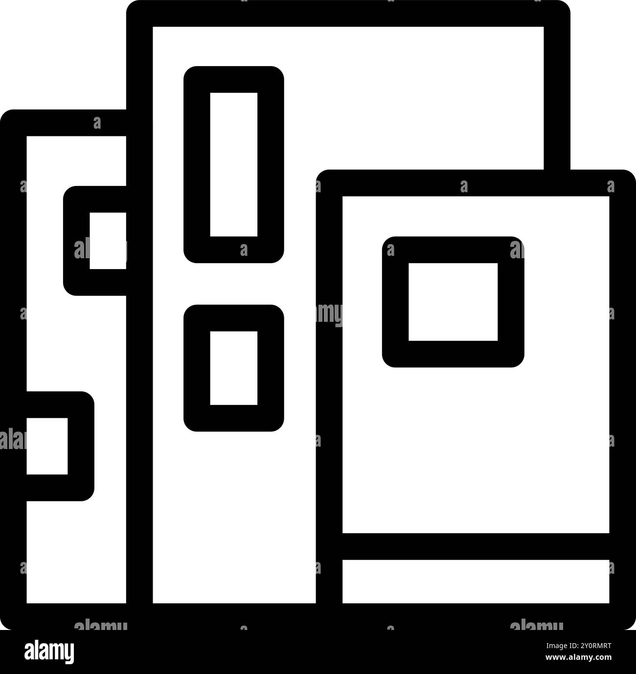 Simple line art illustration of various buildings representing a modern ...