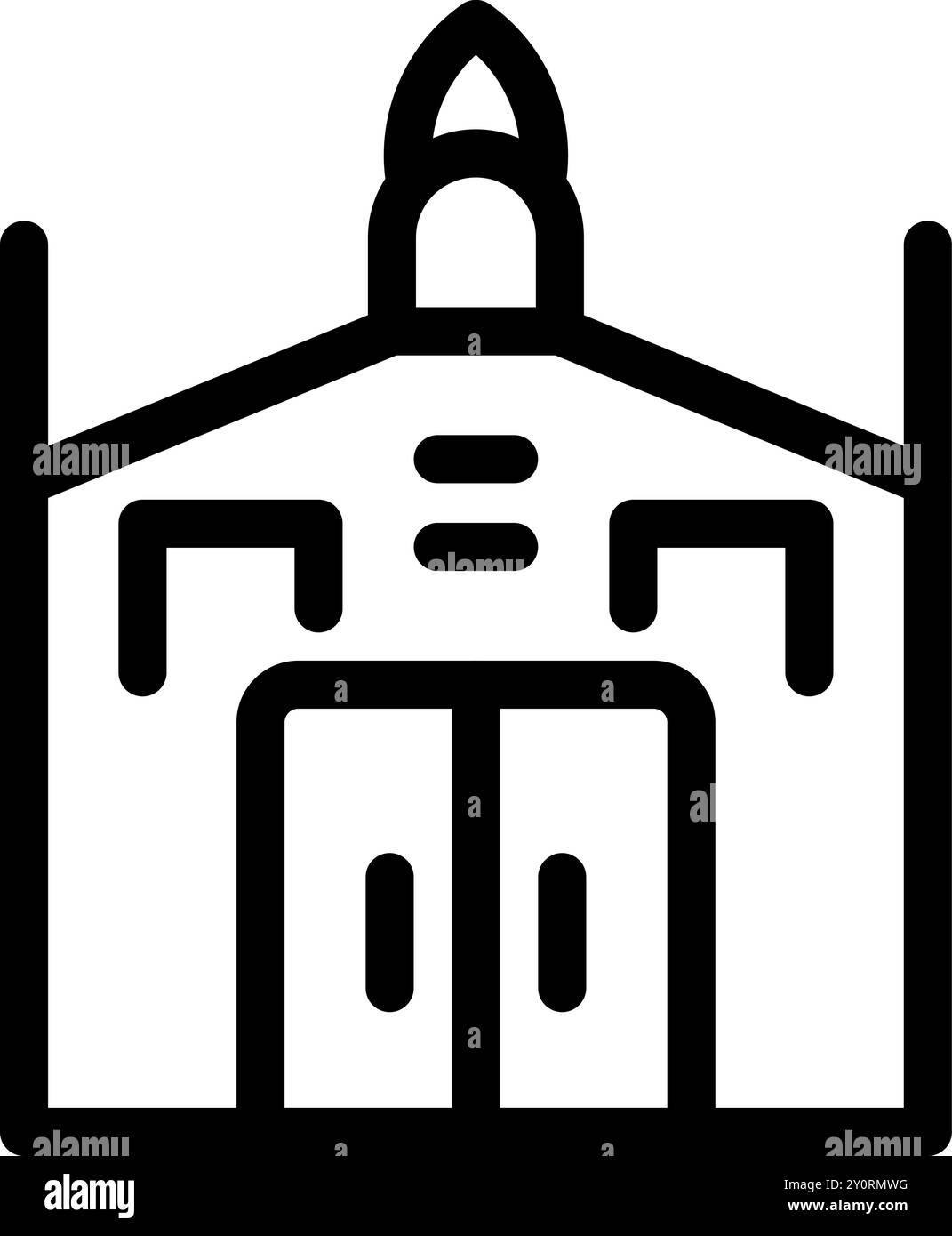 Minimalist icon of a fire station building with a large central door ...