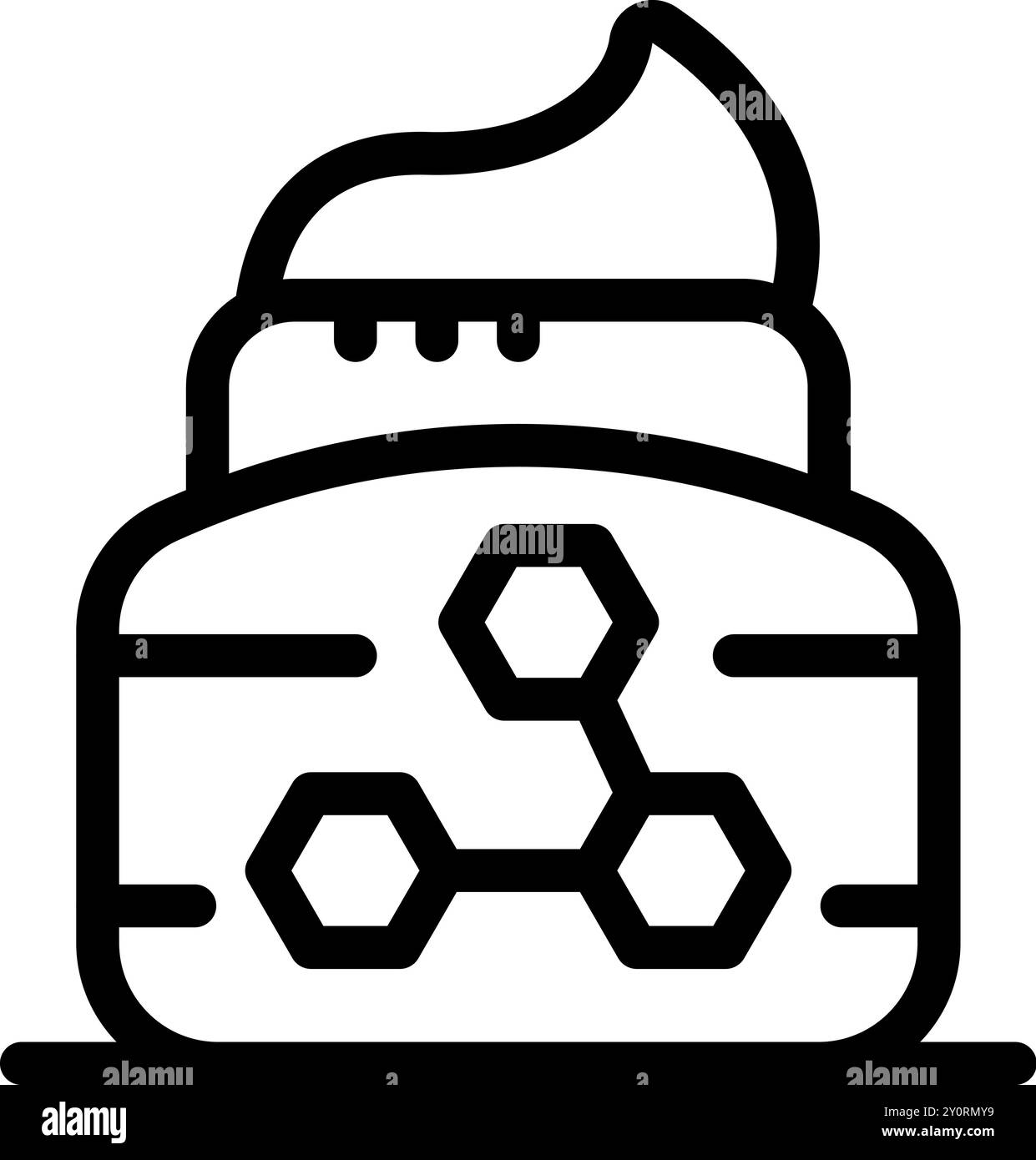 Open jar of moisturizing face or hand cream with hexagon molecular ...