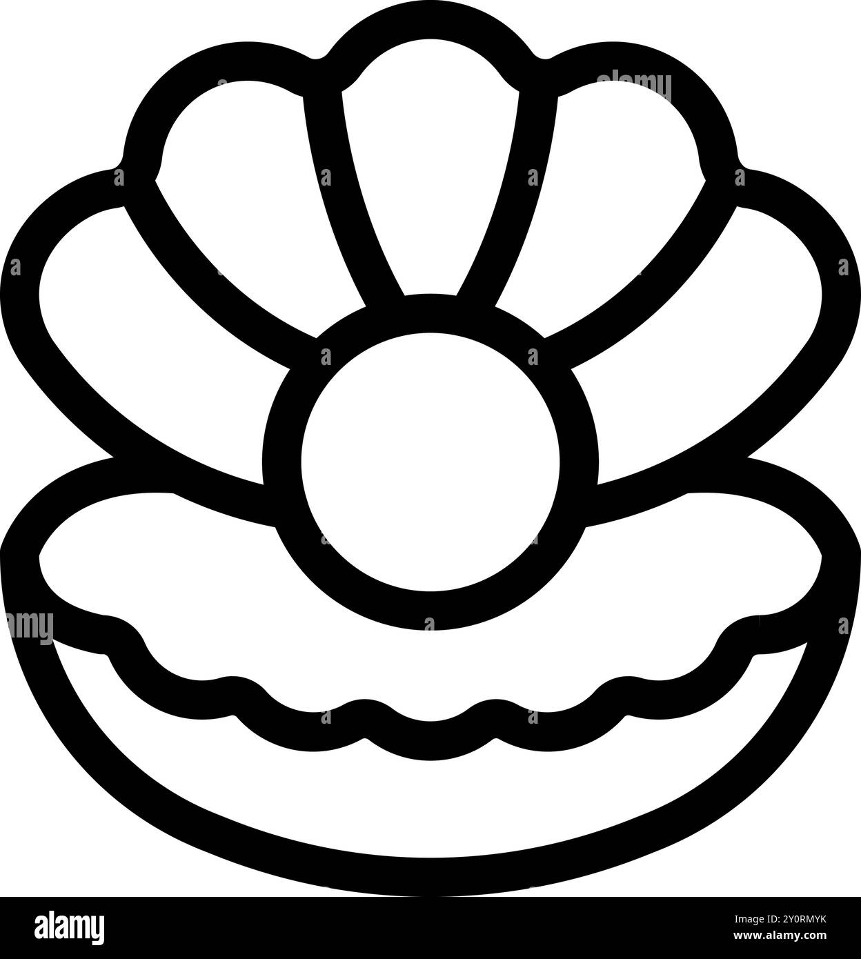 Open oyster shell with a big shining pearl inside, simple black and ...