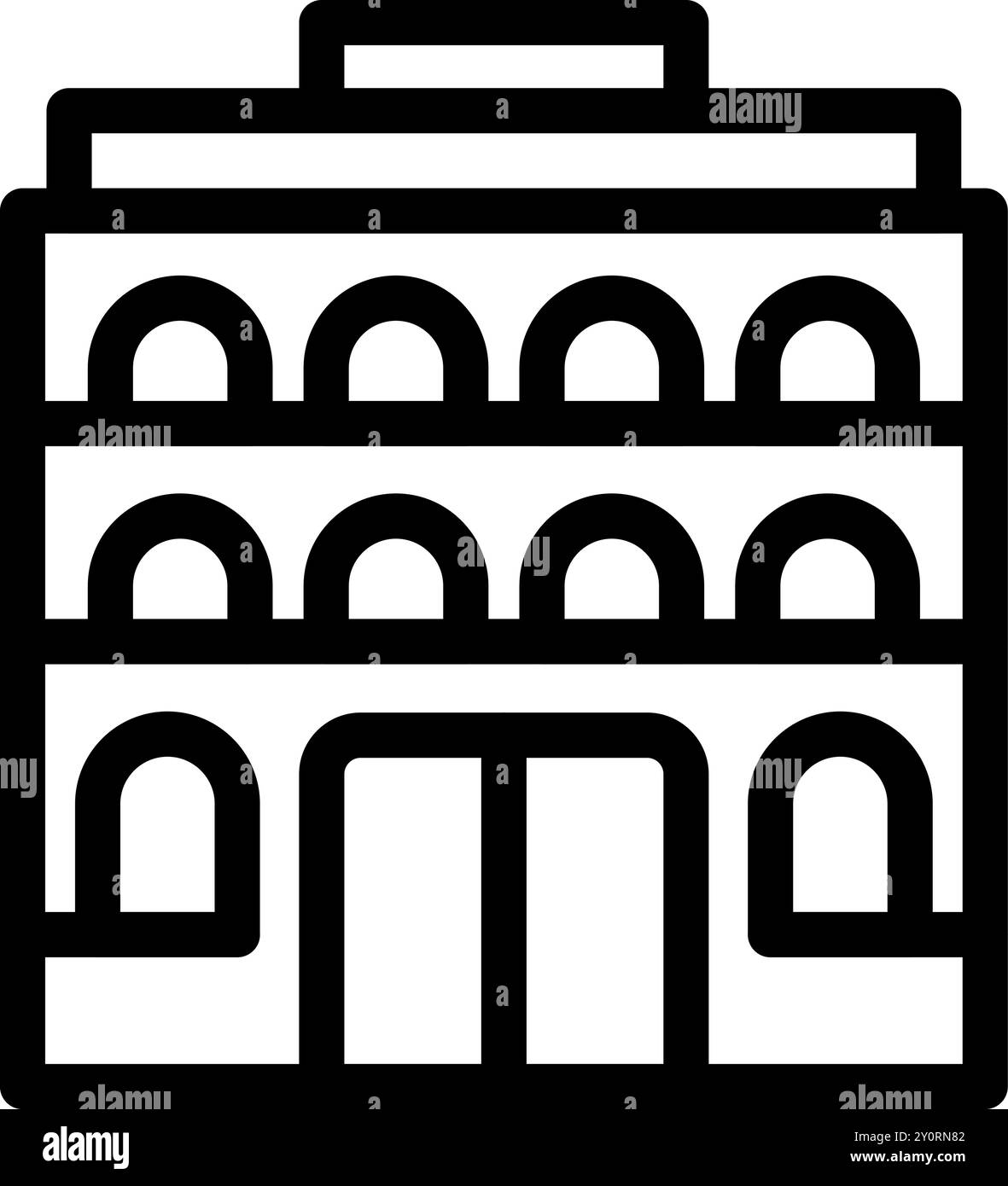 Simple line drawing of a building facade with arched windows, showing ...