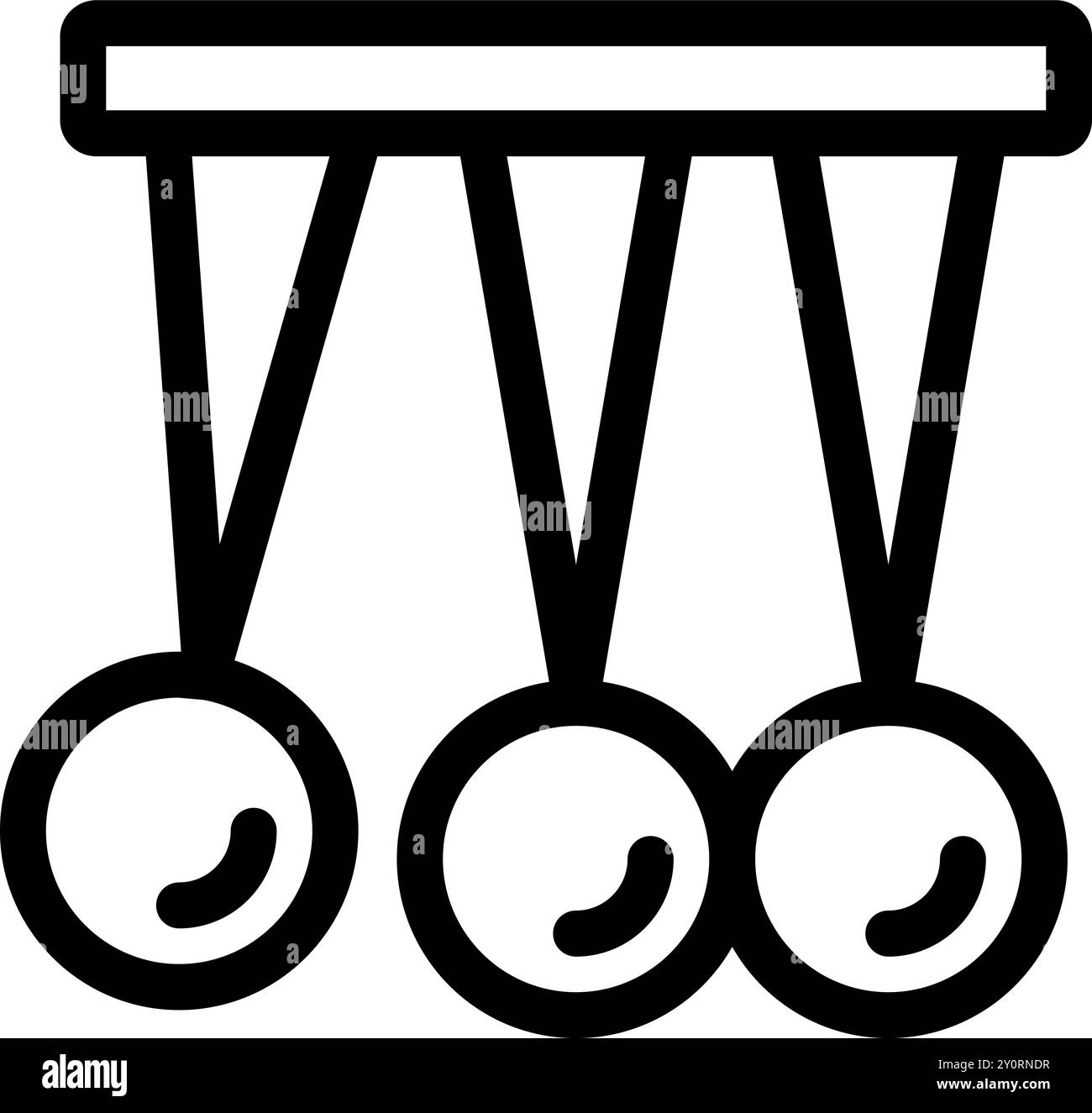 Three metal balls are swinging on strings, demonstrating the ...