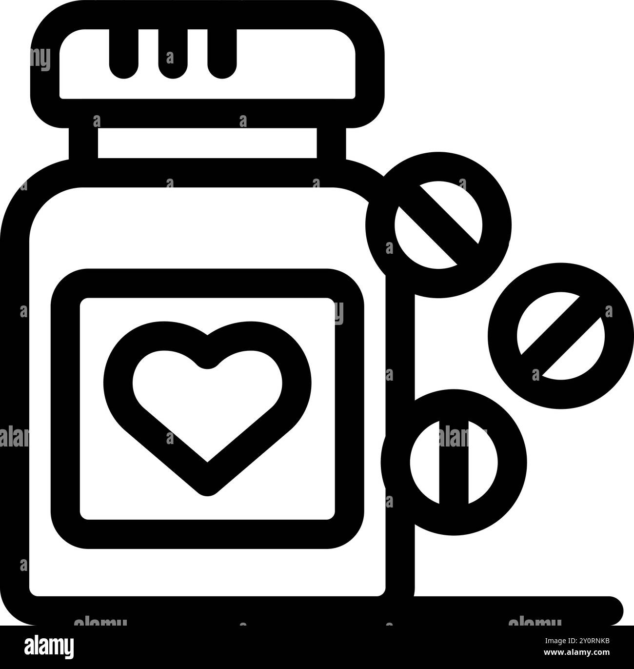 Line art icon of a cardiology medication bottle with heart drugs ...