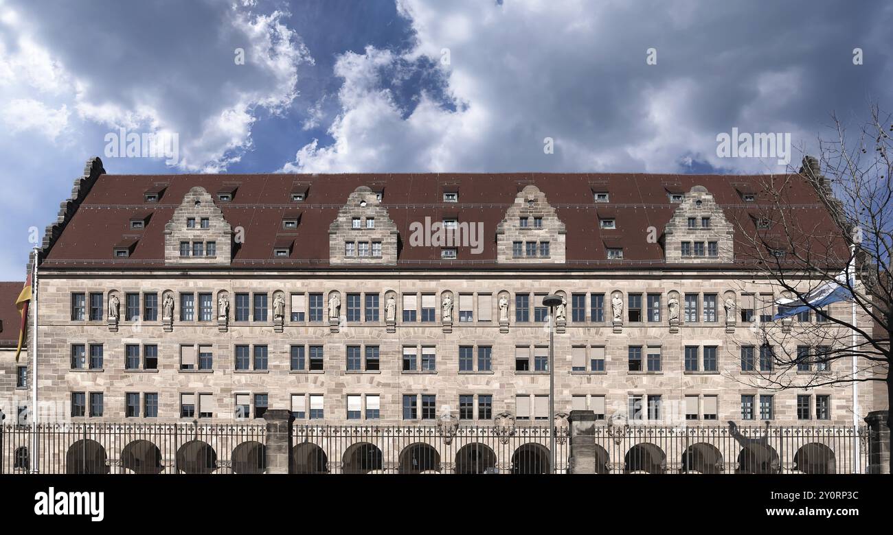 Main facade of the Justice Building with thirteen stone sculptures of ...