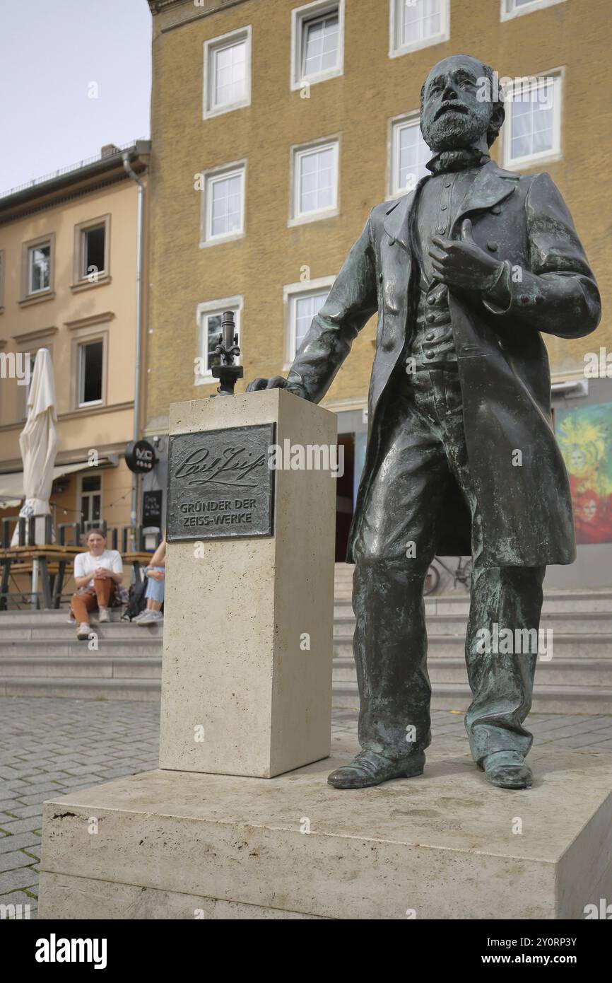 Carl Zeiss monument, sculpture, bronze, inscription, Jena, Thuringia ...