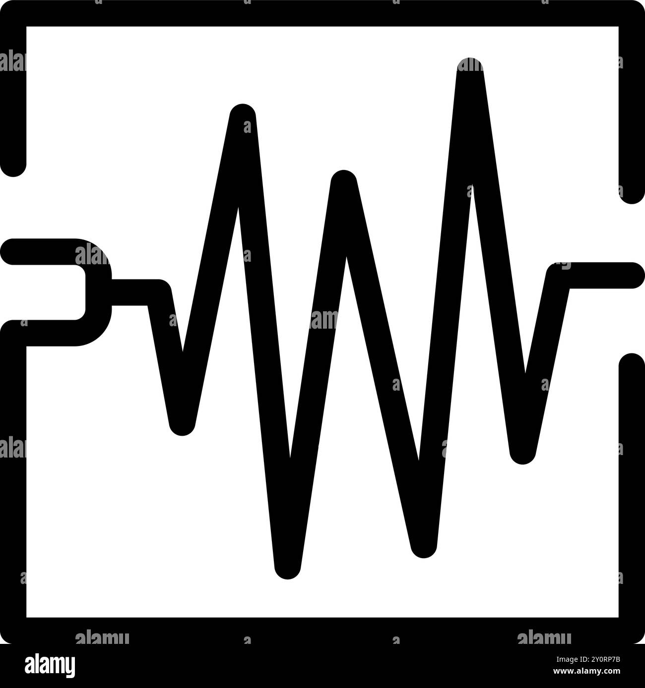 Bold black icon of a square oscilloscope screen displaying an alternating current waveform Stock ...