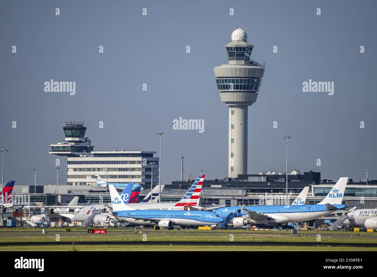 Aircraft at Amsterdam Schiphol Airport, taxiway, apron, air traffic ...