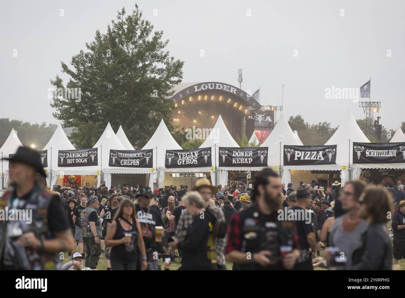 Louder stage and food stands at the Wacken Open Air in Wacken. The ...