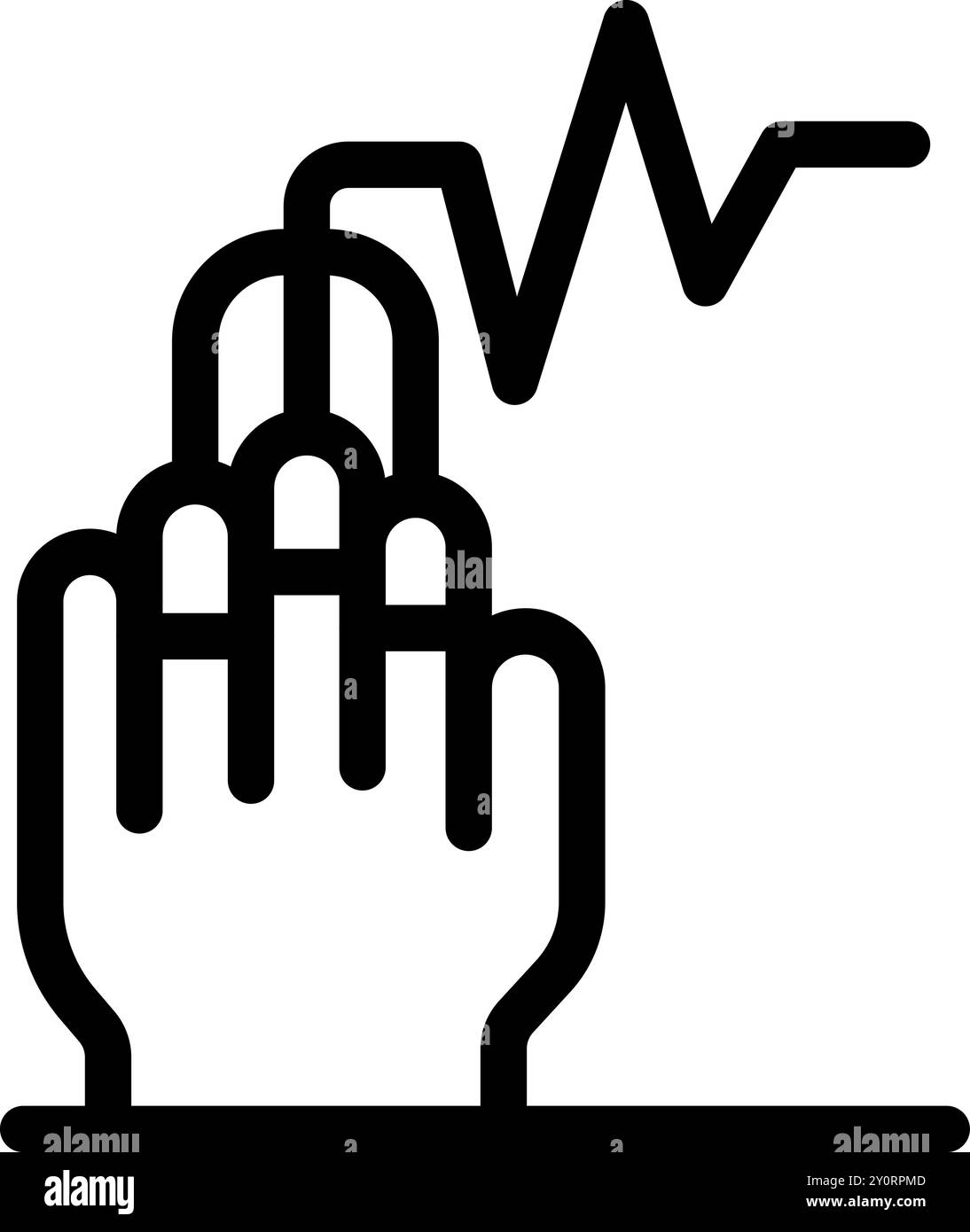Hand is interacting with a touch screen showing a heart rate line icon ...