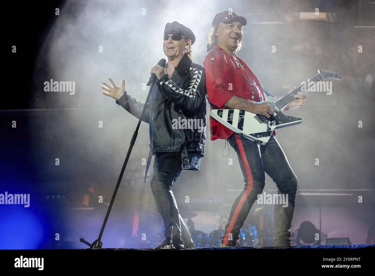 Singer Klaus Meine and guitarist Matthias Jabs from the band Scorpions ...
