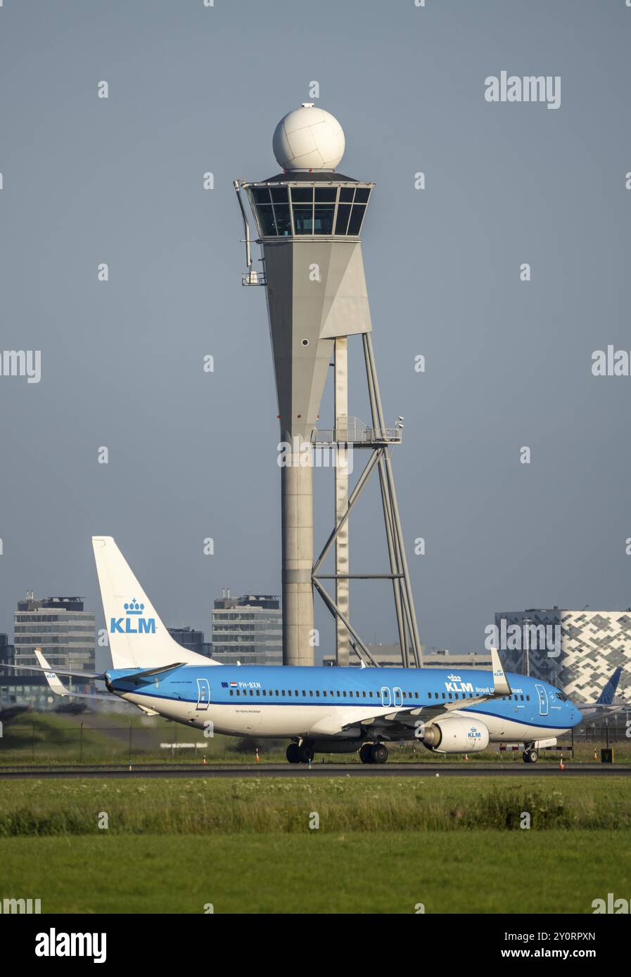 KLM aircraft after landing at Amsterdam Schiphol Airport, Polderbaan ...