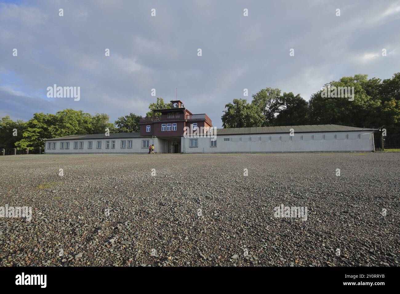 Concentration camp building with camp gate, gatehouse, entrance, floor ...