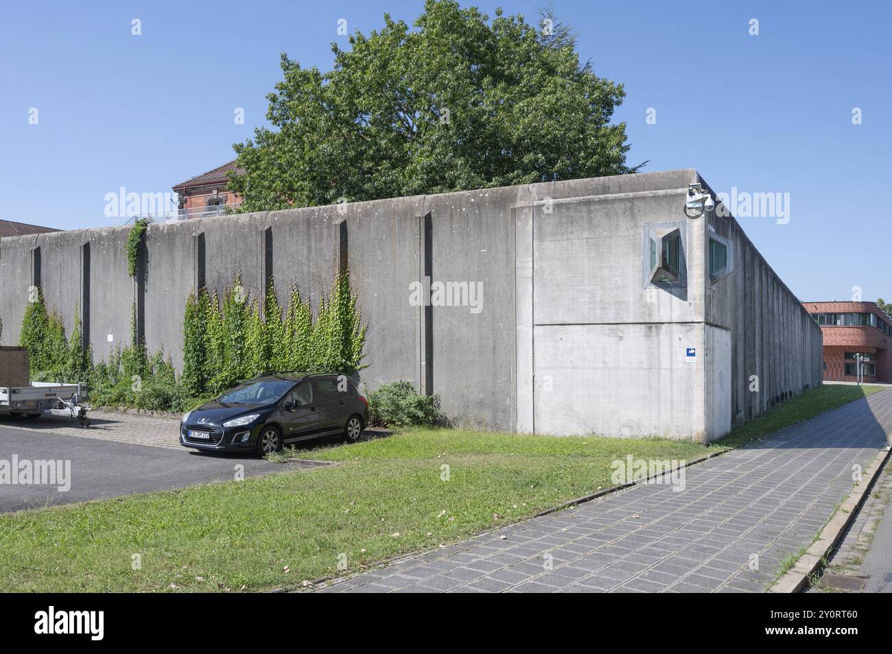 Observation window in the wall of the prison, JVA, Mannertstrasse 6 ...