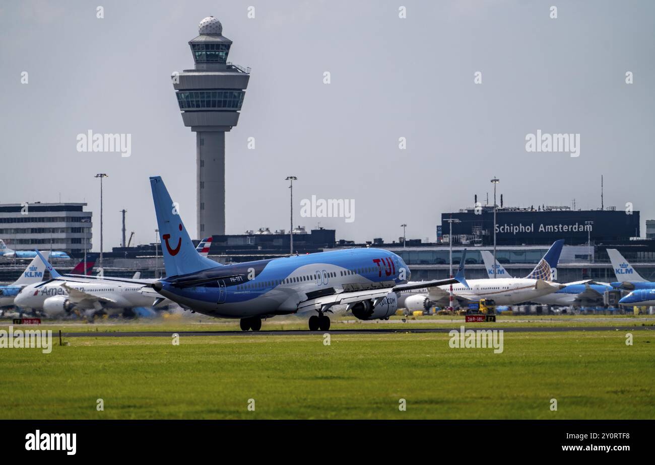 TUI Boeing 737-Max8, aircraft landing at Amsterdam Schiphol Airport ...