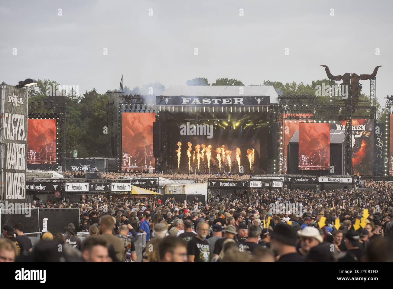 Stage Faster with pyrotechnics at the Wacken Open Air in Wacken. The ...