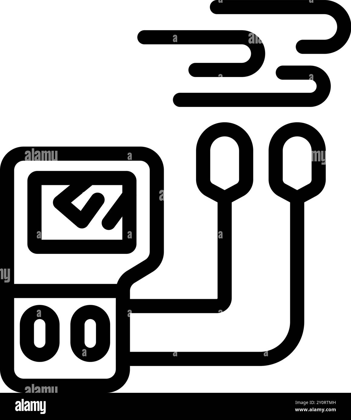 This bold line icon depicts a tonometer measuring blood pressure, a ...