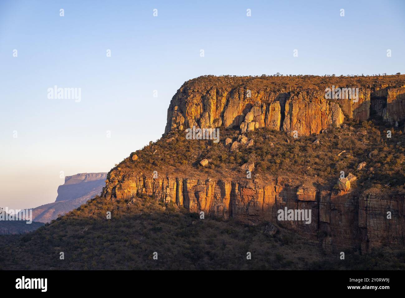 Cliff at sunset at the Blyde River Canyon, Table Mountain in the ...