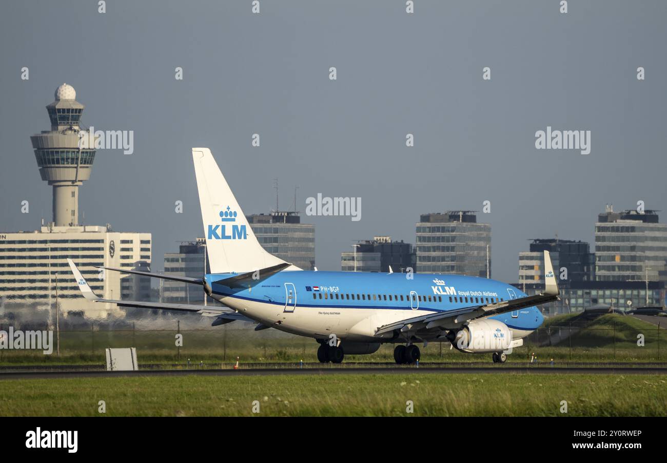 KLM aircraft after landing at Amsterdam Schiphol Airport, Polderbaan ...