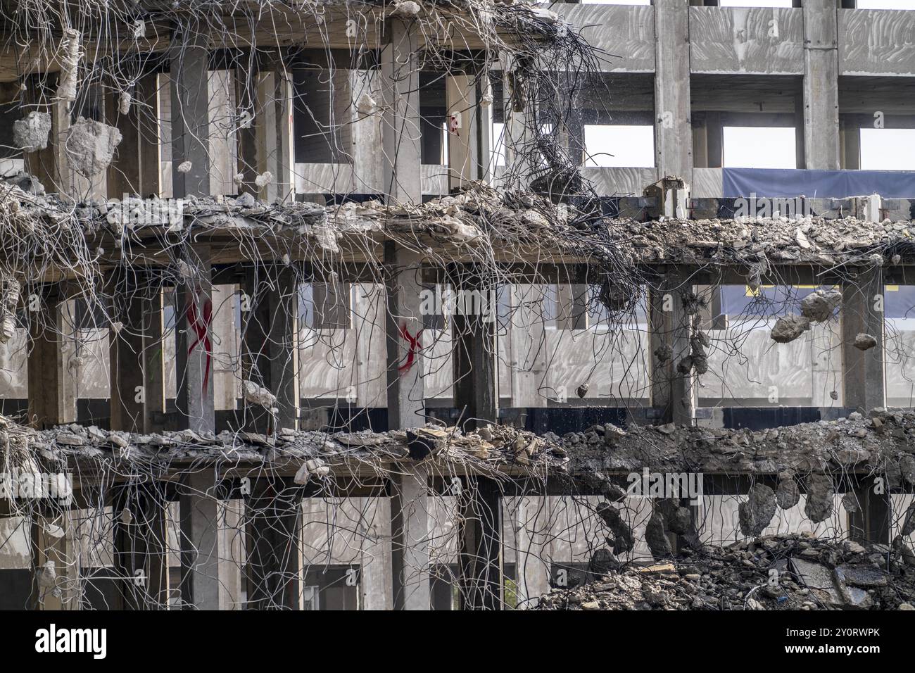 Demolition of a former office building, after complete gutting only the ...